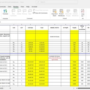 Electrical BOQ Excel With Sample Projects - Etsy