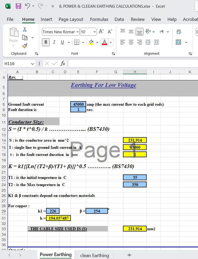 Power & Clean Earthing Calculations – Electrical Excel Template - Etsy
