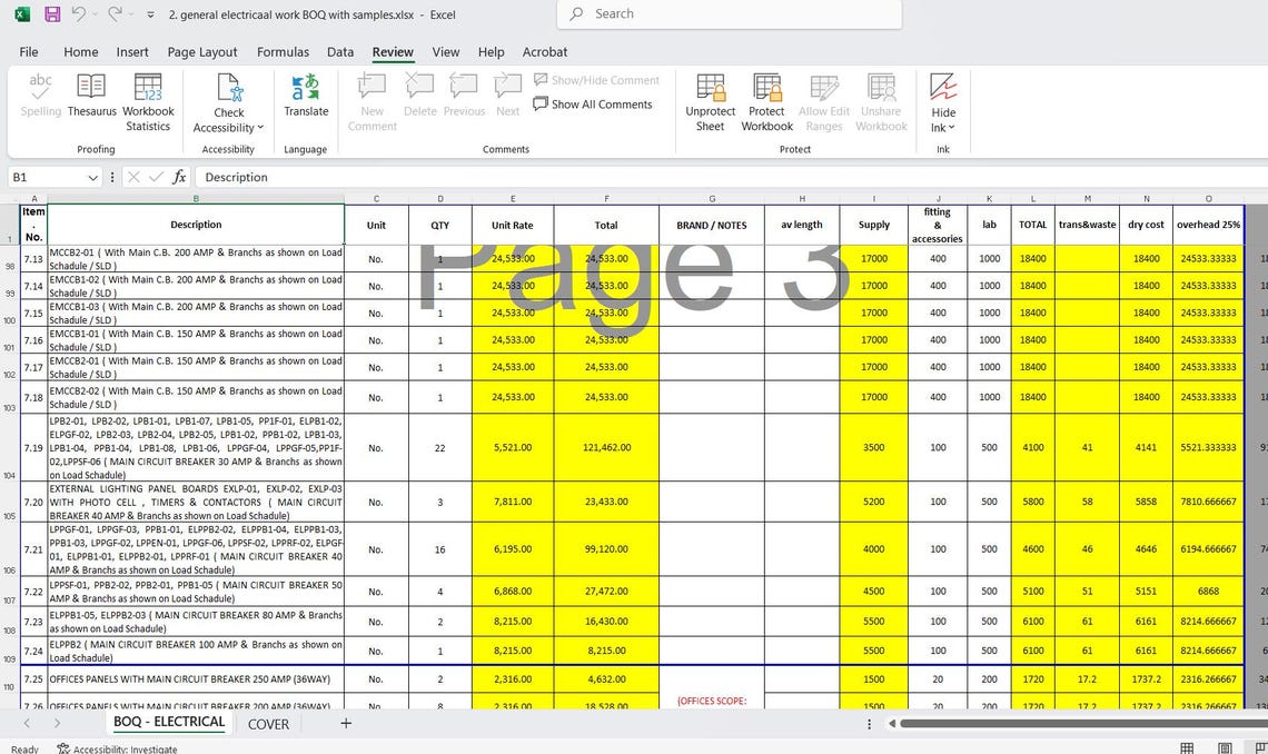 Electrical BOQ Excel Template + Sample Projects | Quantity Takeoff ...