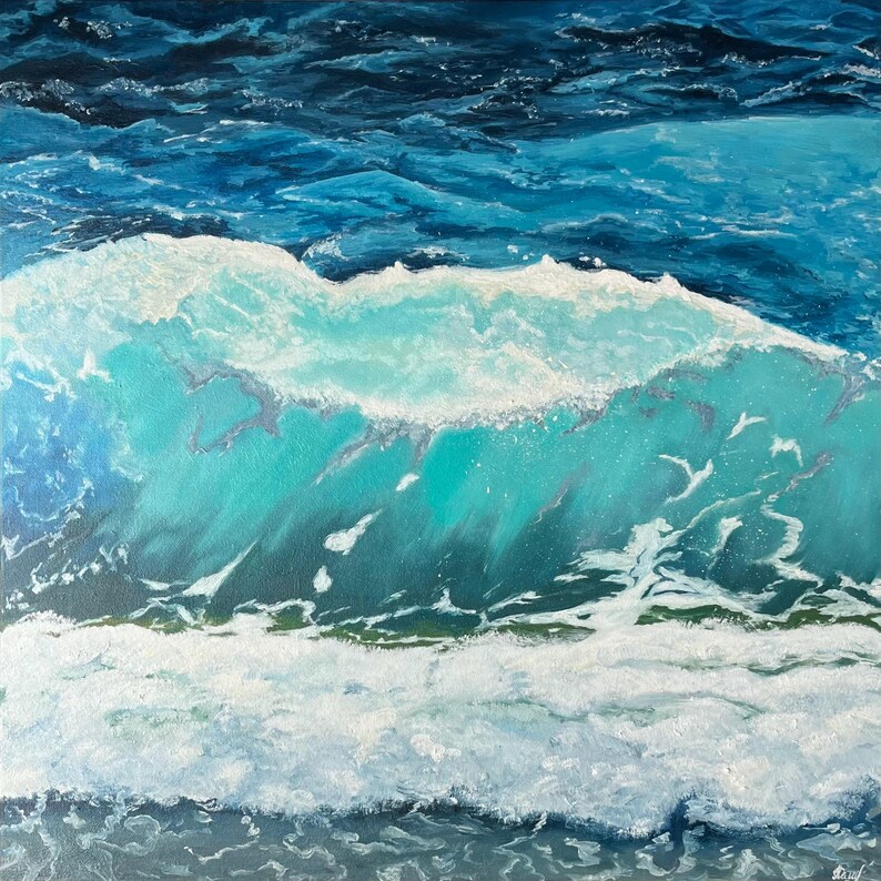 Original Oil Painting, Breaking Wave Seascape Art, Coastal Decor 24x24 ...