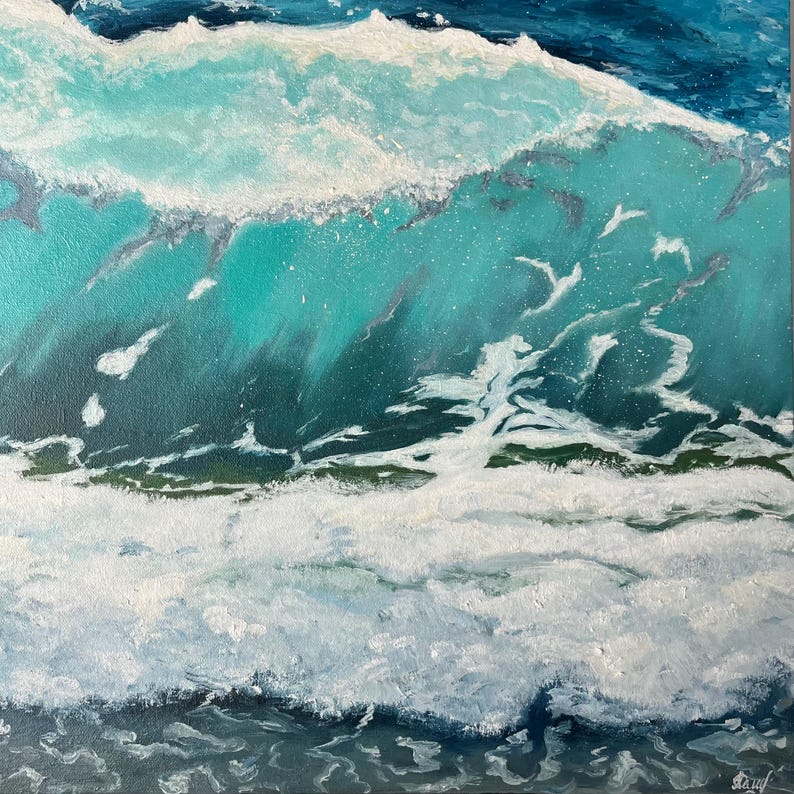 Original Oil Painting, Breaking Wave Seascape Art, Coastal Decor 24x24 ...