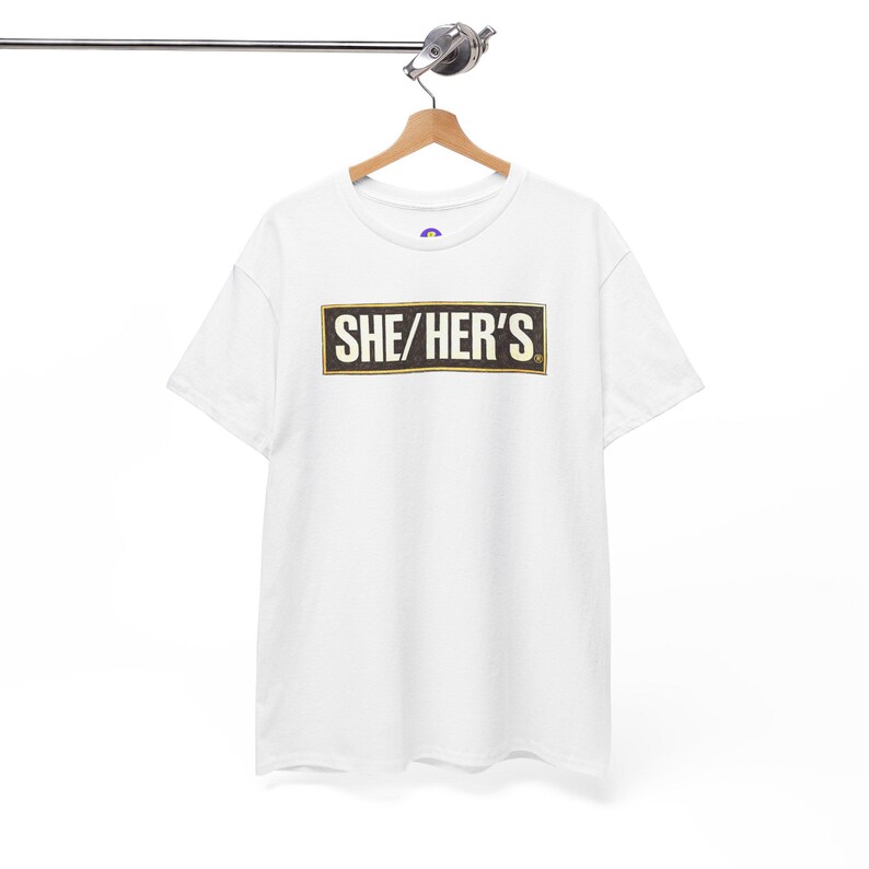 SKETCHED "she/her's" Pronoun Logo Box Tee | White Graphic T-shirt ...