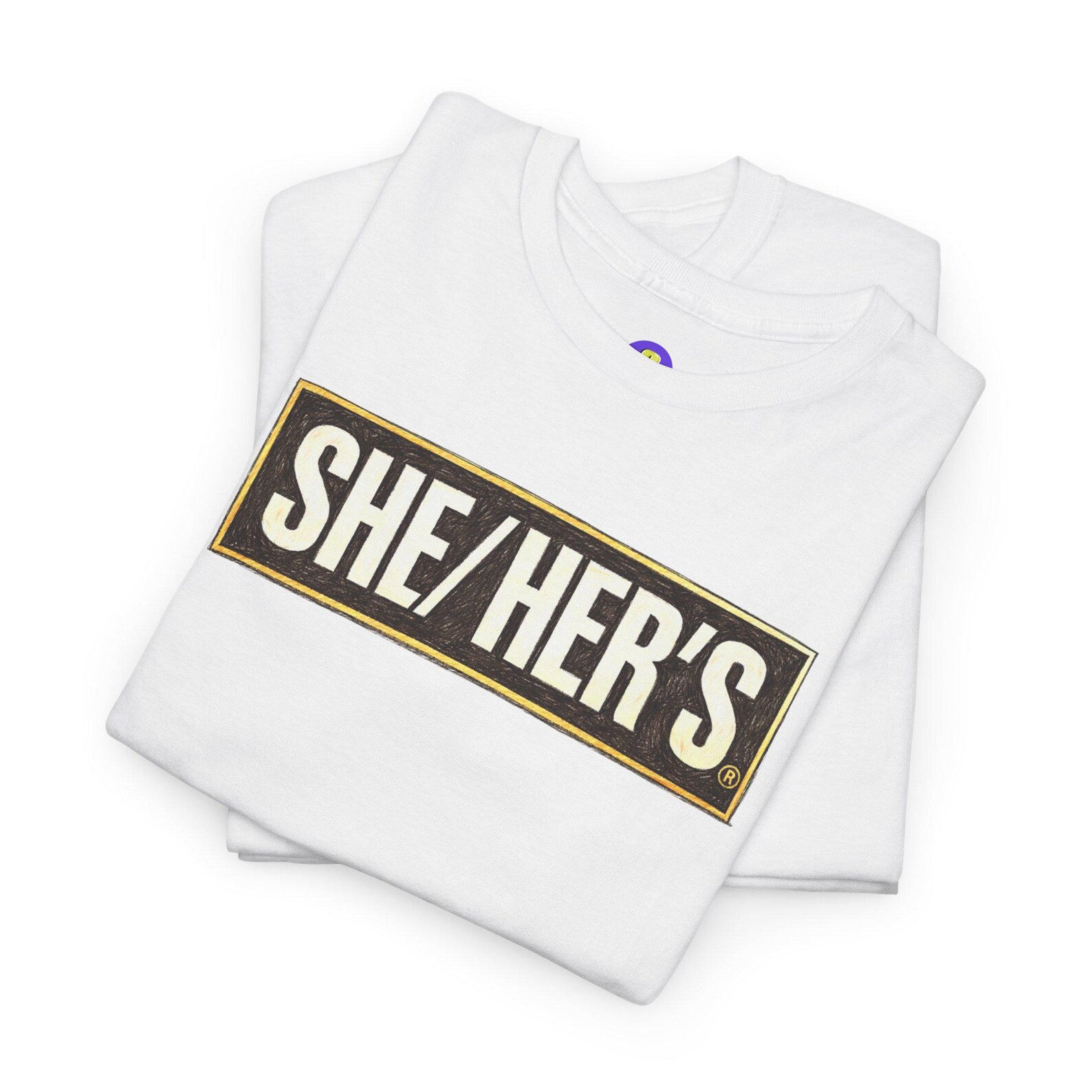 SKETCHED "she/her's" Pronoun Logo Box Tee | White Graphic T-shirt ...