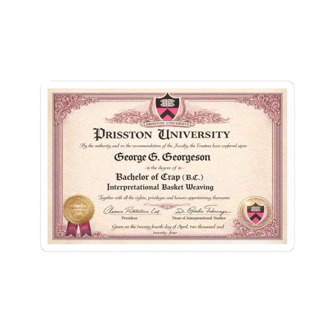 Parody "princeton" Diploma Sticker | Prisstion University Certificate ...