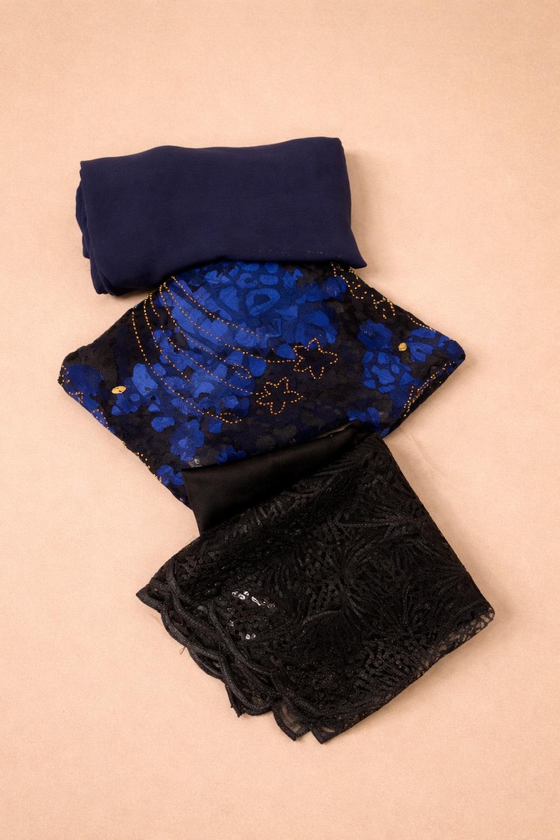Navy Blue & Black Shimmer Dirac Set Unsewn | Embroidered Dirac ...