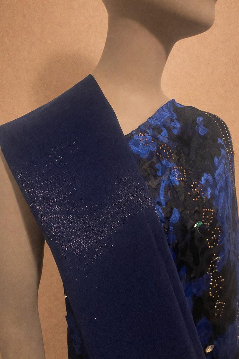 Navy Blue & Black Shimmer Dirac Set Unsewn | Embroidered Dirac ...