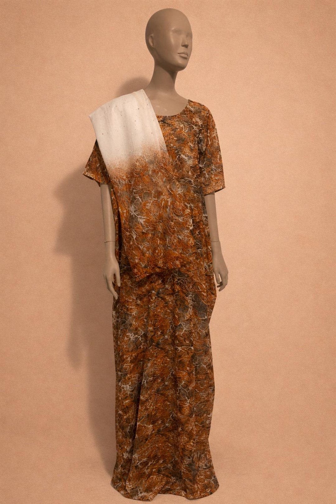 Somali Baati Set | Rust Orange & White Modest Maxi Dress With Garbasaar ...