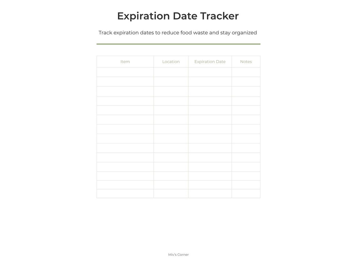Expiration Date Tracker Printable | Food Inventory Organizer | Kitchen ...