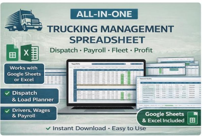 Trucking Business Management Spreadsheet | Dispatch, Payroll, Profit ...