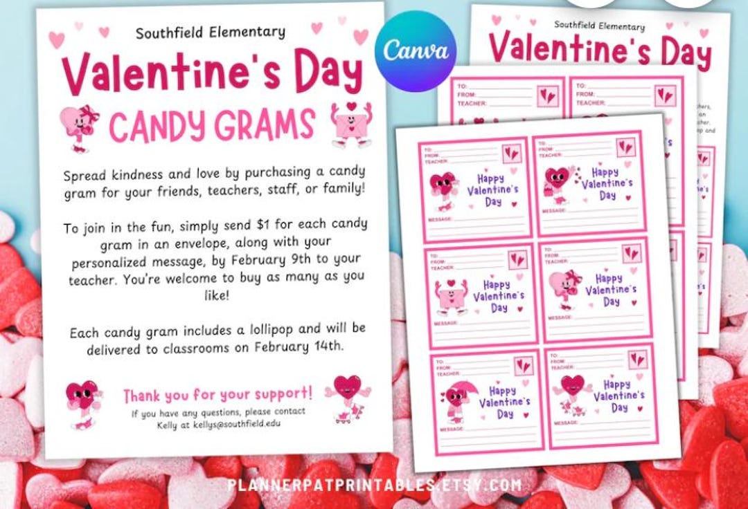 Editable Valentines Day Candy Grams | Fundraiser Printable Canva ...