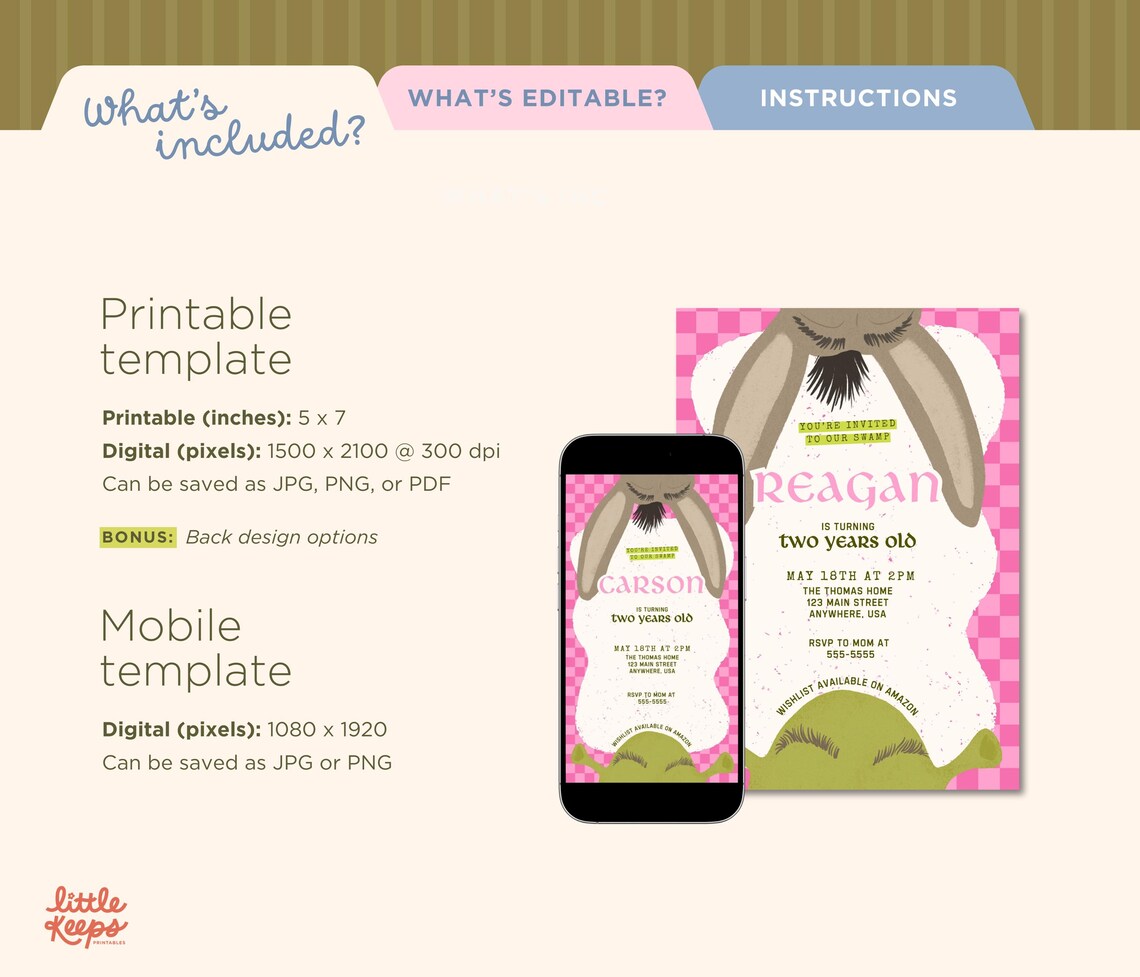 Pink Shrek Themed Swamp Ogre Party Birthday Invitation Editable Canva ...