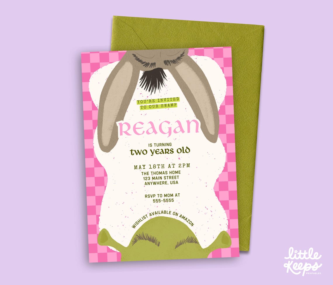 Pink Shrek Themed Swamp Ogre Party Birthday Invitation Editable Canva ...