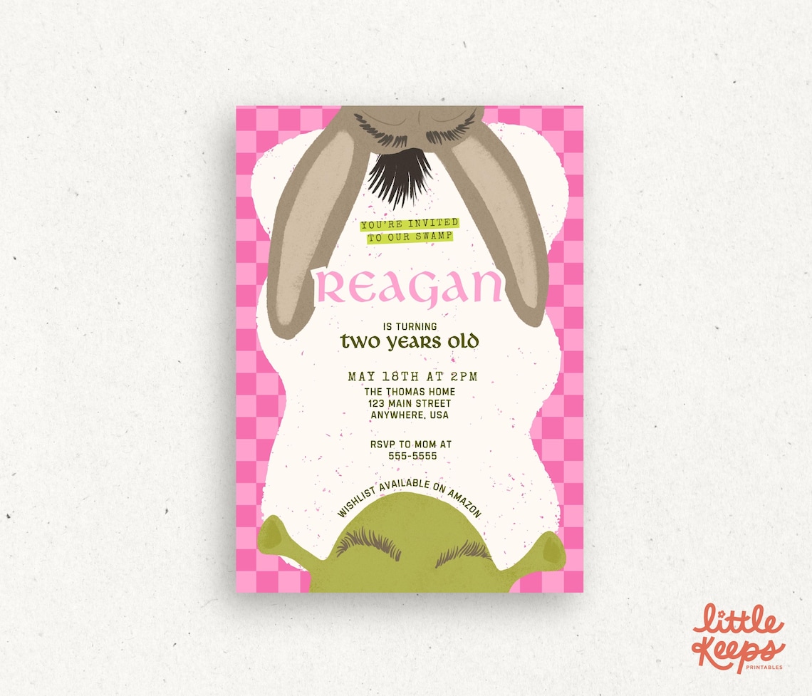 Pink Shrek Themed Swamp Ogre Party Birthday Invitation Editable Canva ...