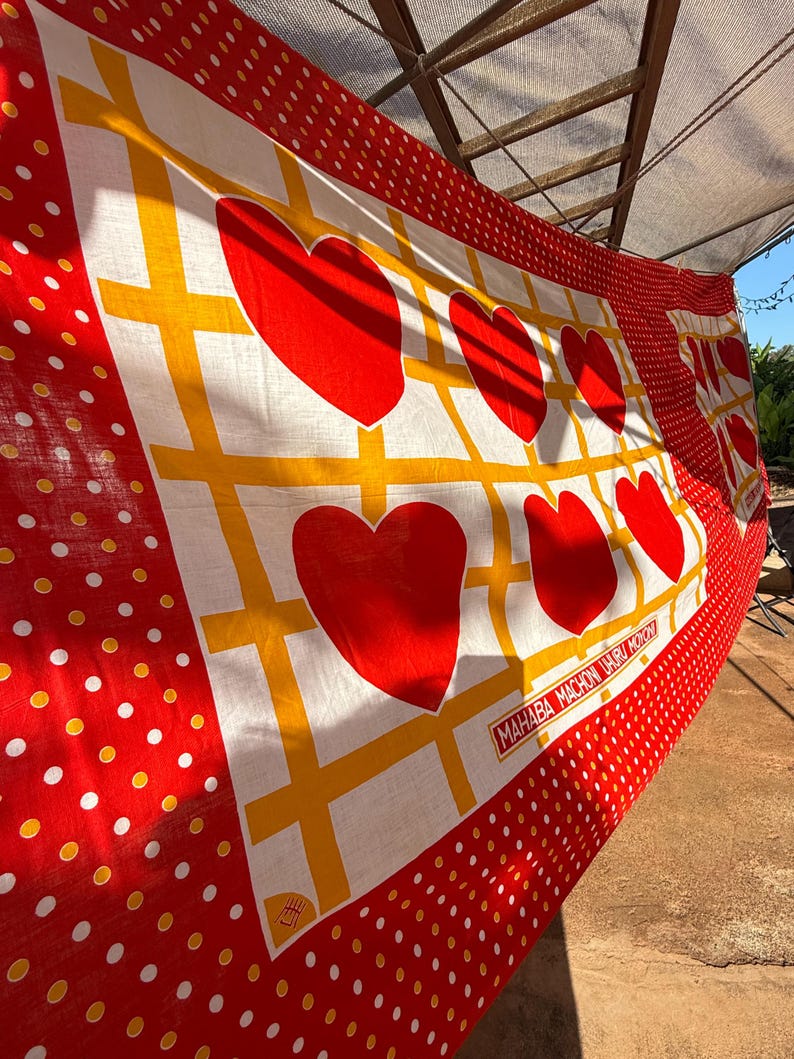 Large 4-yard African Kanga - "love & Freedom" Swahili Heart Print - Etsy
