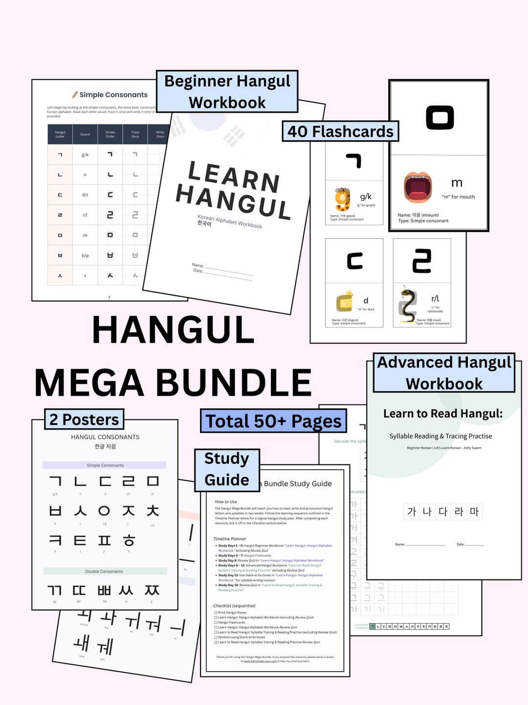 Learn Hangul Mega Bundle | Korean Alphabet Workbook, Flashcards ...