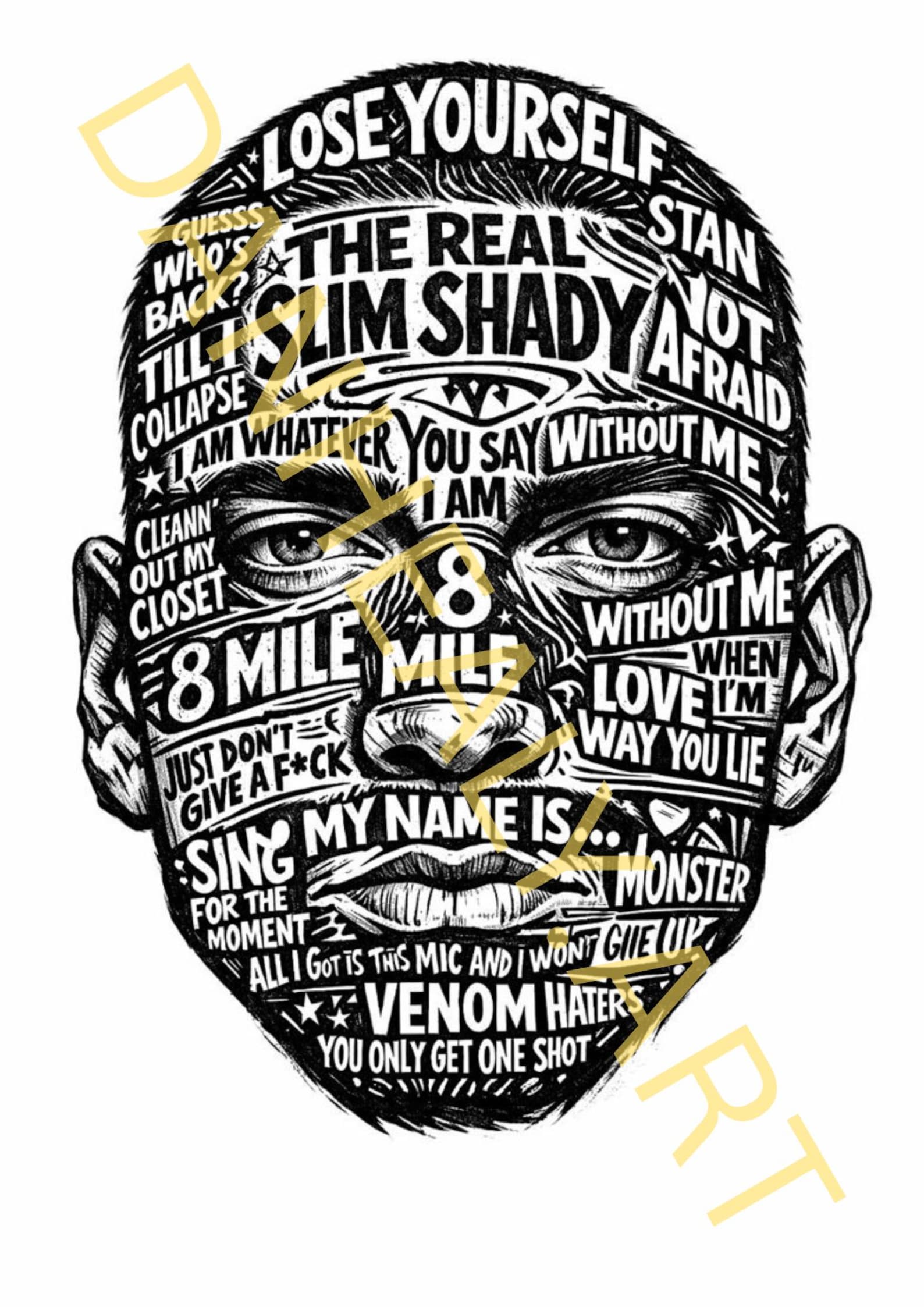 Eminem Wall Art Print, Eminem Typography Portrait, Rap Lyrics Art, Hip ...