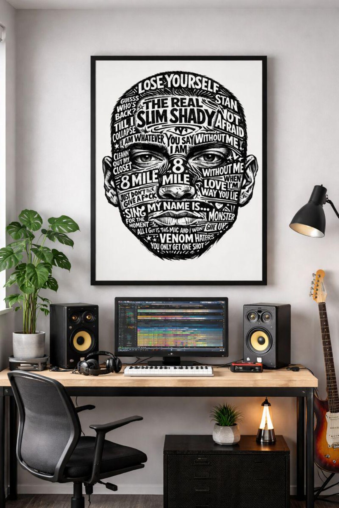 Eminem Wall Art Print, Eminem Typography Portrait, Rap Lyrics Art, Hip ...
