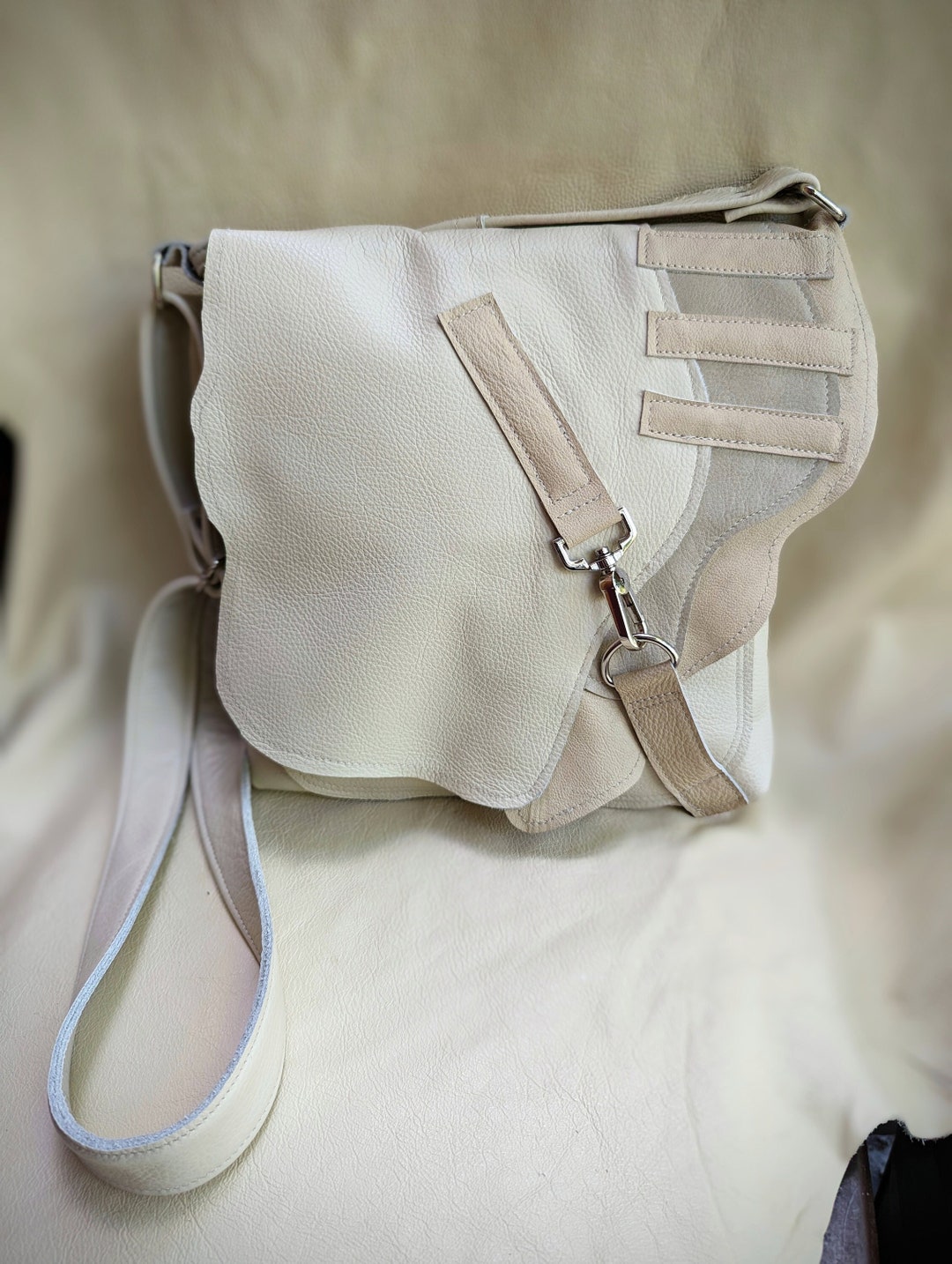 Leather Bag in Ivory Color. Leather Purse Medium Size to Wear Crossbody ...
