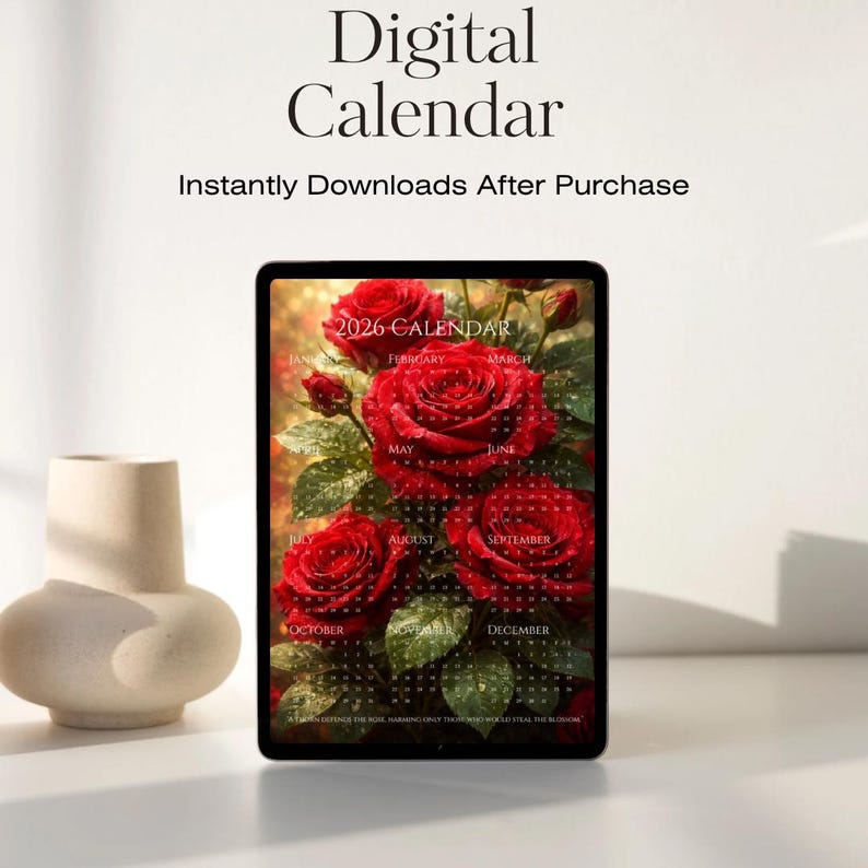 2026 Digital Rose Calendar Printable PDF | Inspirational Wall Art ...