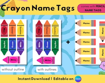 Crayon Name Tags | Crayon Desk Plate | Student Desk Plates | Printable ...