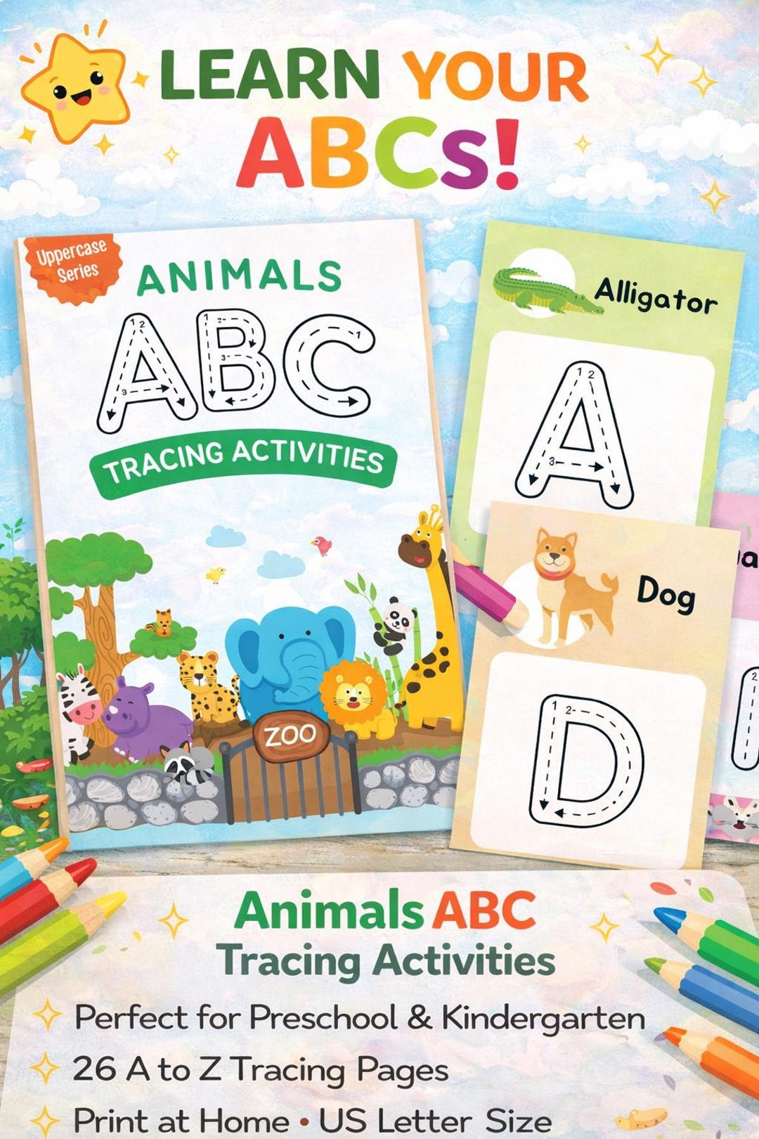 Alphabet Uppercase Tracing Workbook | Animal ABC Letter Tracing ...