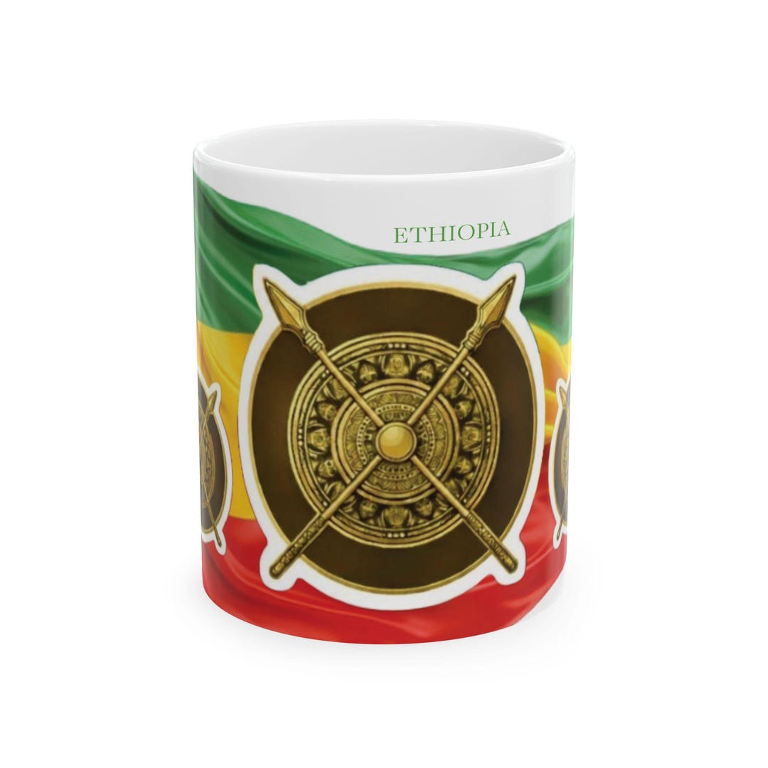Adwa Shield Design Mug | Ethiopian Flag Colors, Habesha, Ethiopian Mug ...