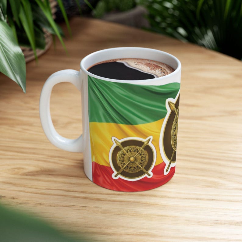 Adwa Shield Design Mug | Ethiopian Flag Colors, Habesha, Ethiopian Mug ...