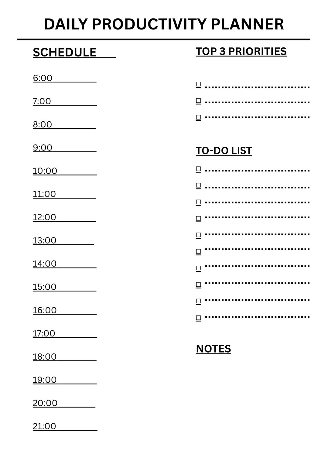 Daily Productivity Planner Printable Minimalist Daily Planner PDF ...
