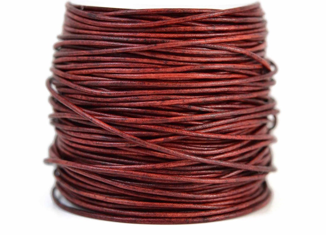 1.5mm Round Leather Cord - Natural Turkey Red - Distressed Genuine ...