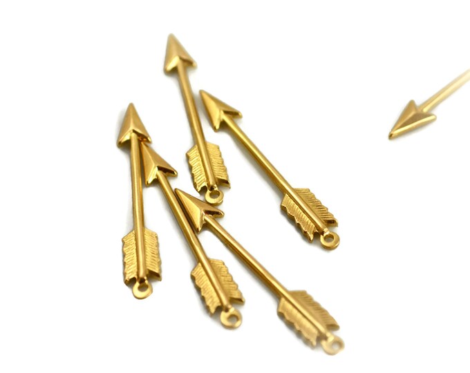 6 Small Arrow With Loop - Raw Brass - Smooth Flat Back - Little Arrow ...