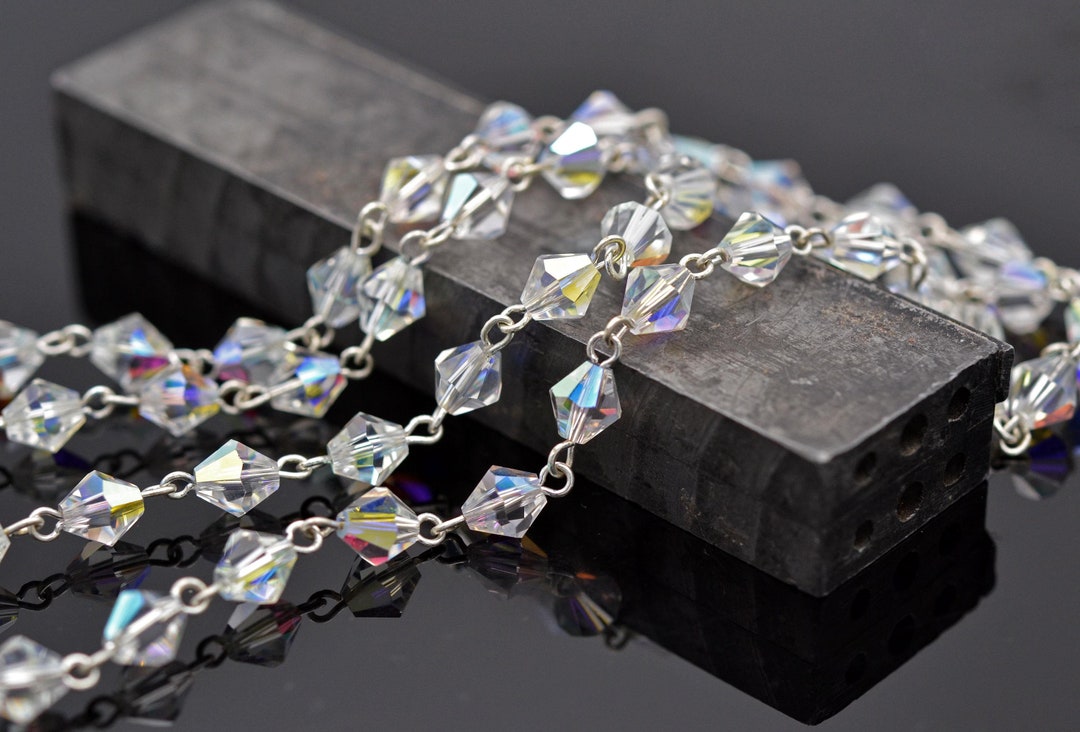 6mm Rosary Style Chain, Czech 6mm Crystal AB Bicone Beads on Silver ...