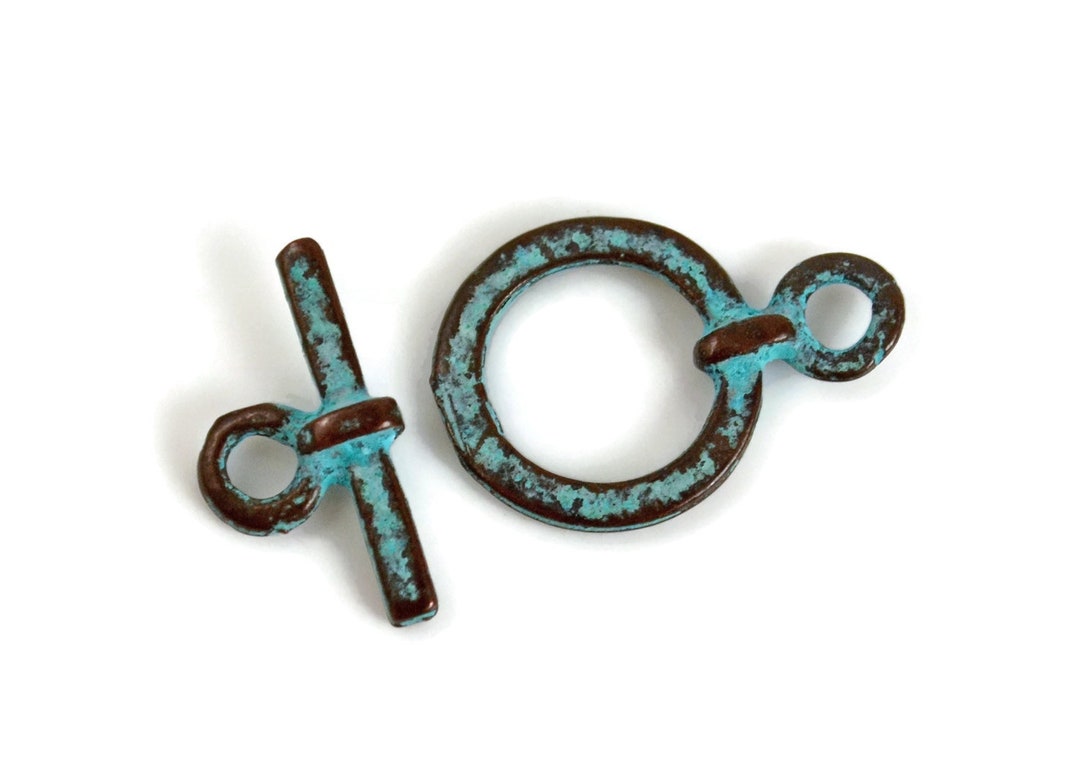 Small Toggle Clasp, Green Patina, Rustic Simple Clasp, Mykonos Beads ...