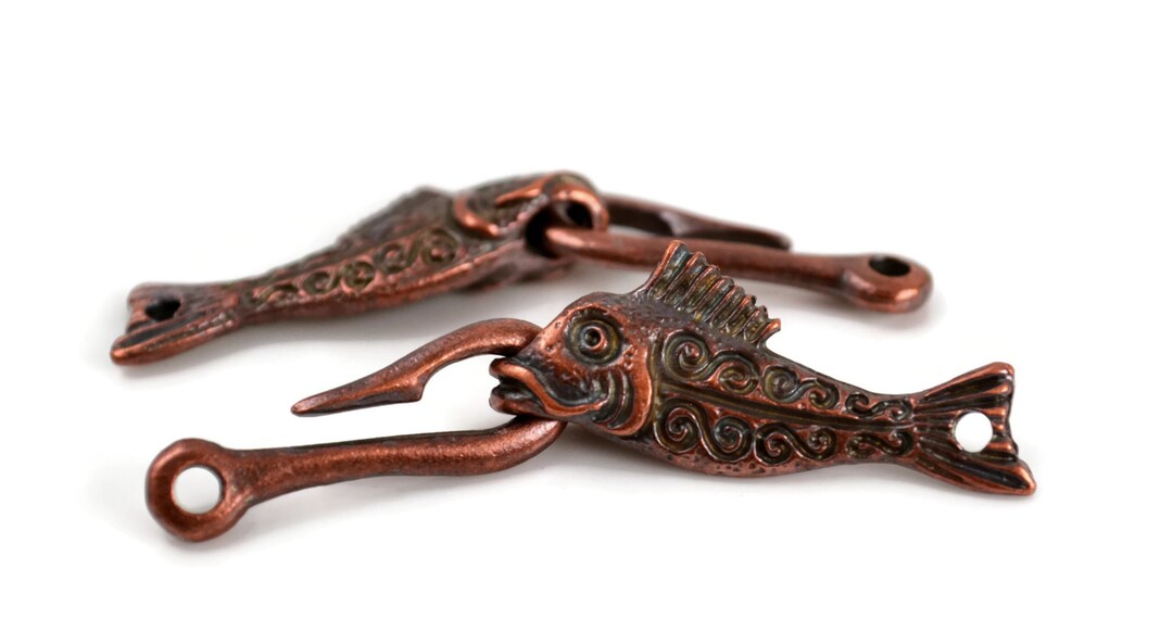Fish and Hook Clasp, Bronze, Mykonos Beads, Pkg 2 - Etsy