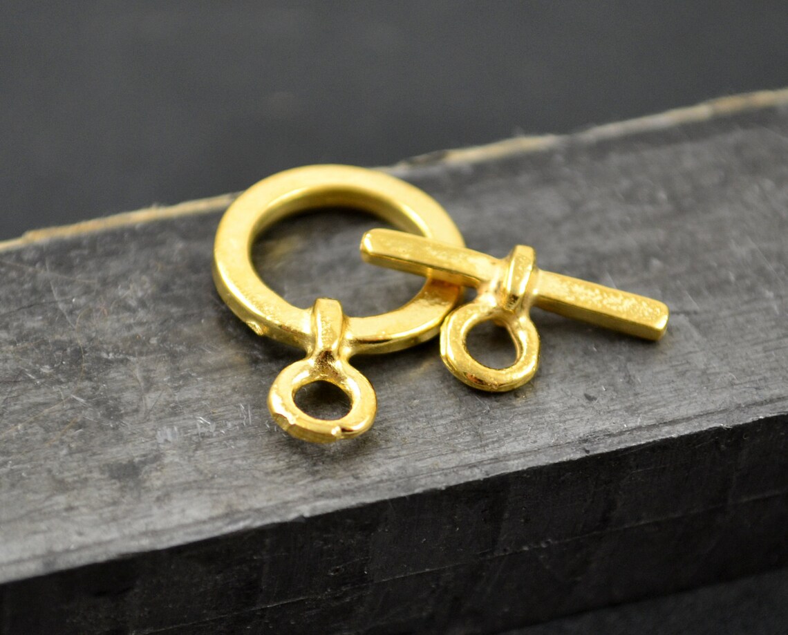 Small Toggle Clasp, 24 Karat Gold, Mykonos Beads, Rustic Simple Gold ...