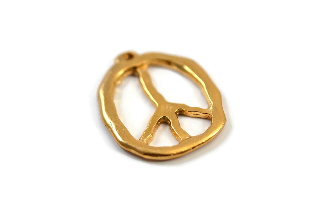 Peace Sign Pendant 24 Karat Gold 27mm X 33mm 2.5mm Hole - Etsy