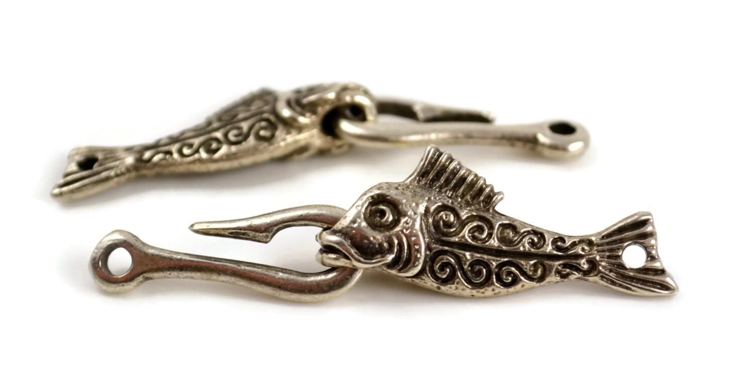 Fish and Hook Clasp Pewter Mykonos Beads QTY: 2 - Etsy