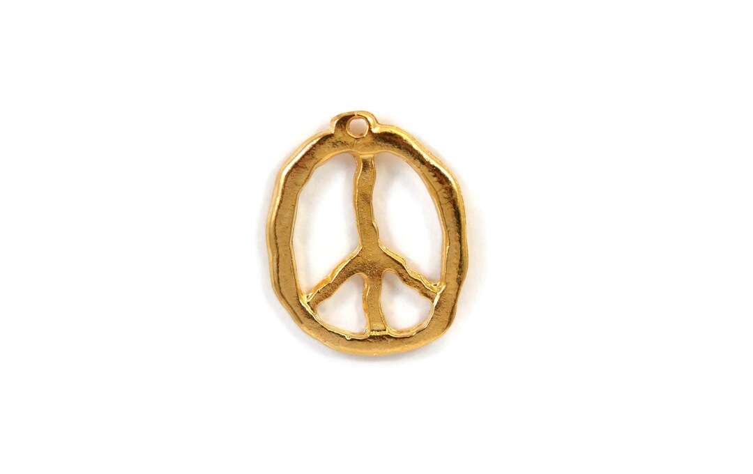 Peace Sign Pendant, 24 Karat Gold, 27mm X 33mm, 2.5mm Hole, Mykonos ...