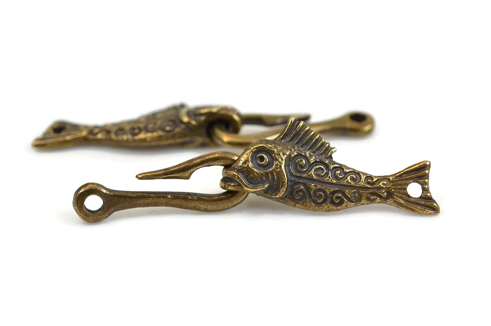 Fish and Hook Clasp Antique Brass Mykonos Beads | Etsy