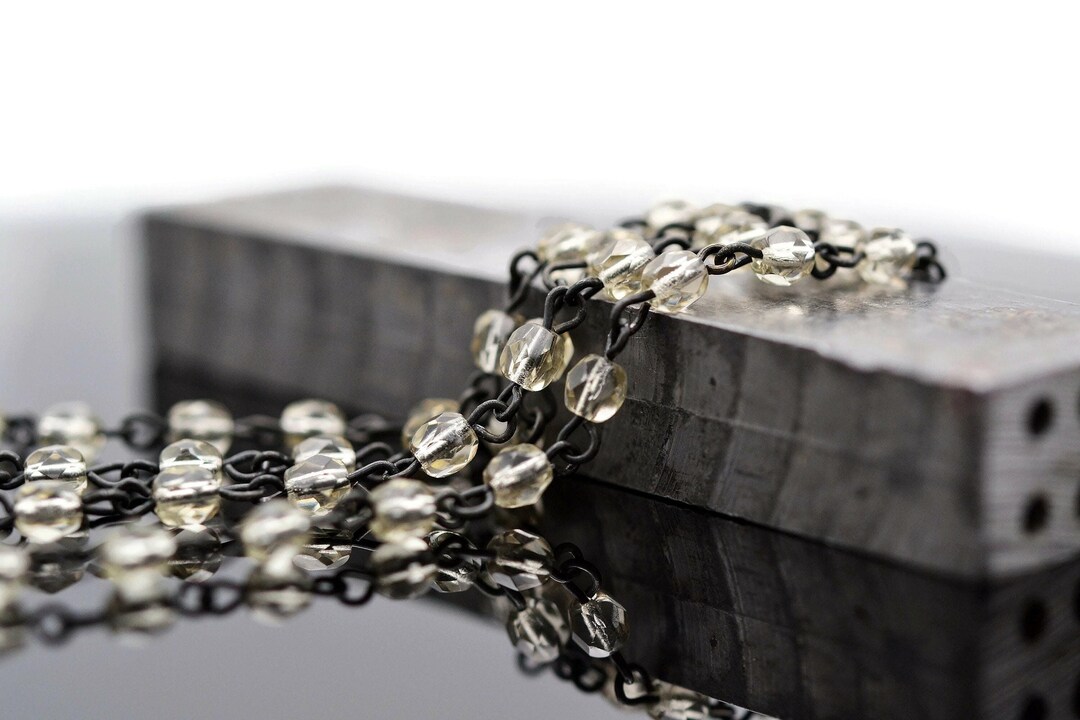 4mm Rosary Style Chain, 4mm Czech Black Diamond on Black Brass, Pkg 1 ...
