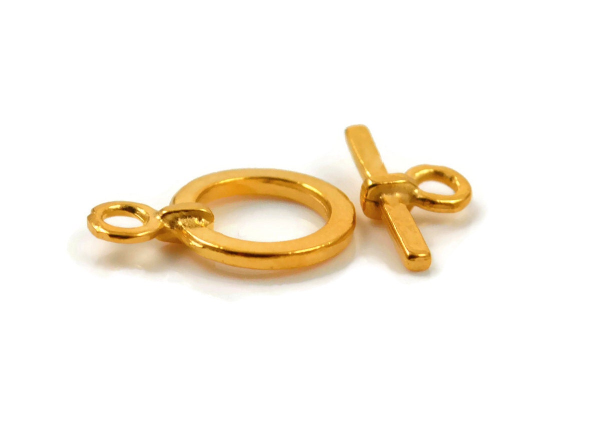 Small Toggle Clasp, 24 Karat Gold, Mykonos Beads, Rustic Simple Gold ...