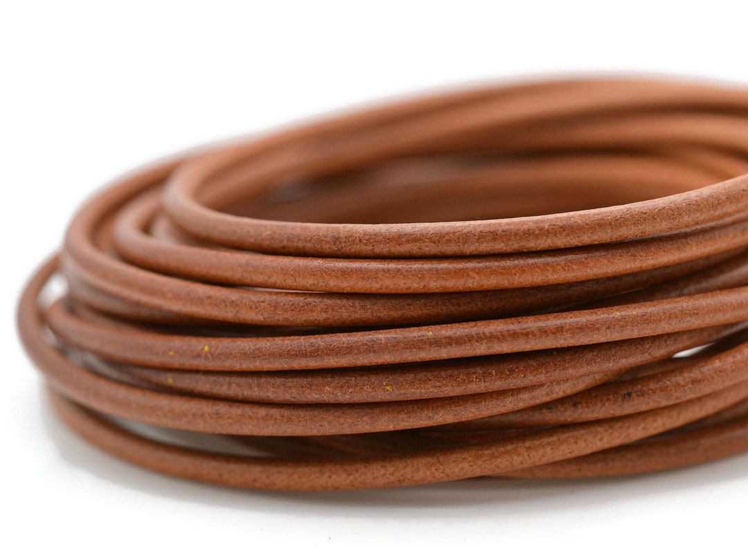 4mm Tobacco Brown Leather Round Cord, Top Quality European Cowhide ...