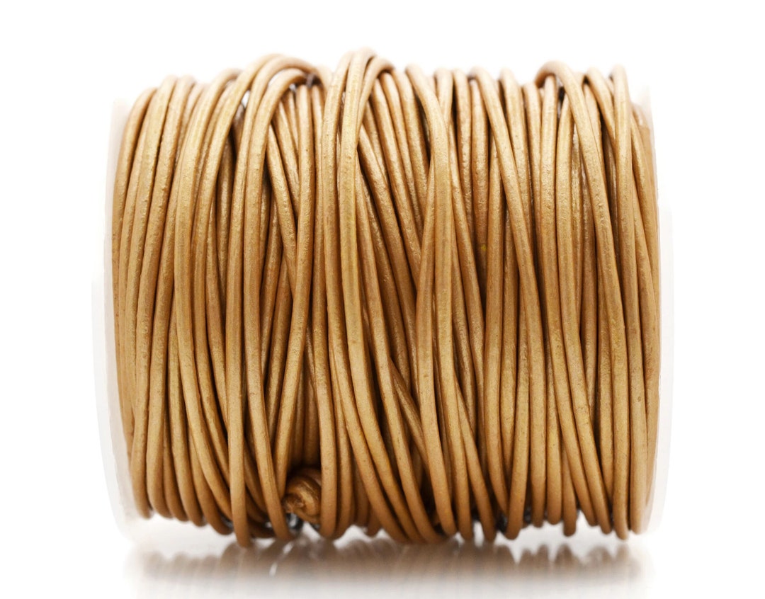 1.5mm Metallic Light Gold Leather Cord Round, Subtle Sheen, Vegetable ...