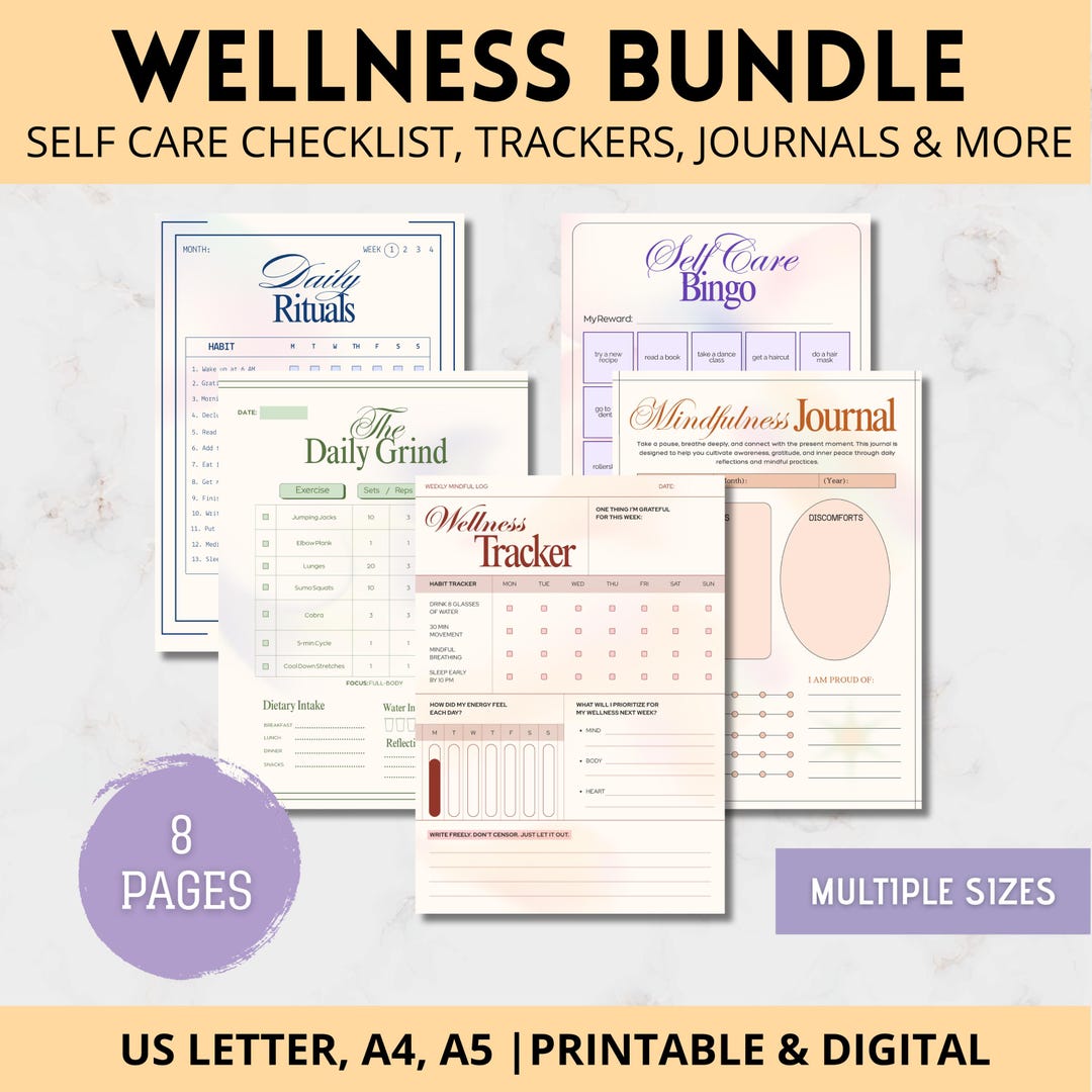 Wellness Planner Bundle | Self Care and Mindfulness Journal | Printable ...