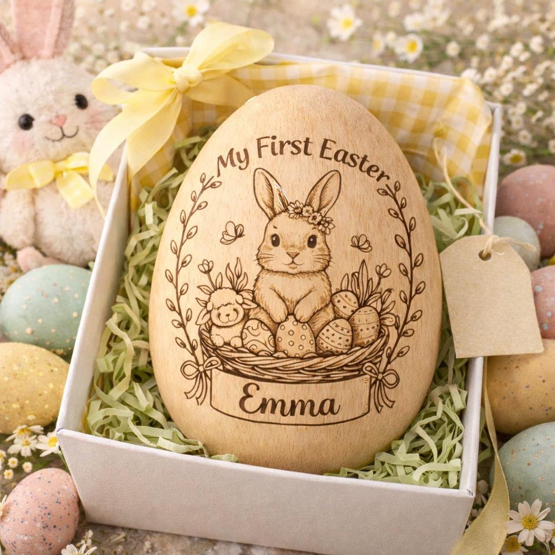 Personalized My First Easter Bunny Name Wooden Musical Easter Egg ...