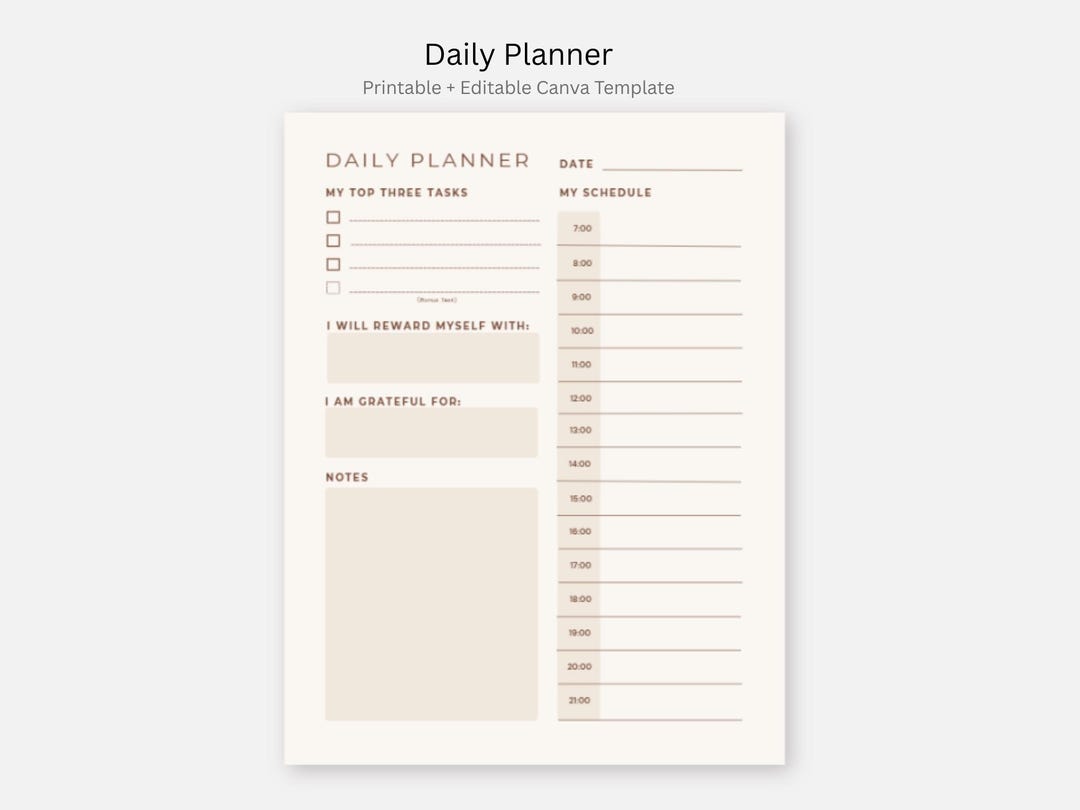 Printable Daily Planner, Editable Canva Template, Minimalist ...