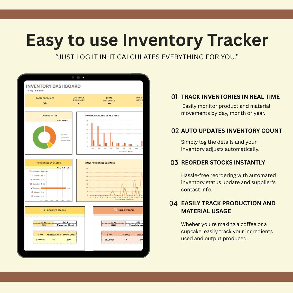 Coffee Shop Inventory Tracker Spreadsheet | Excel | Product Costing ...