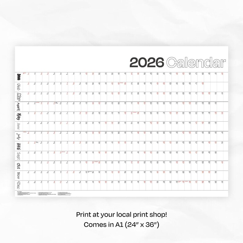 2026 Yearly Calendar for Font Lovers | Printable, Fillable, Digital ...