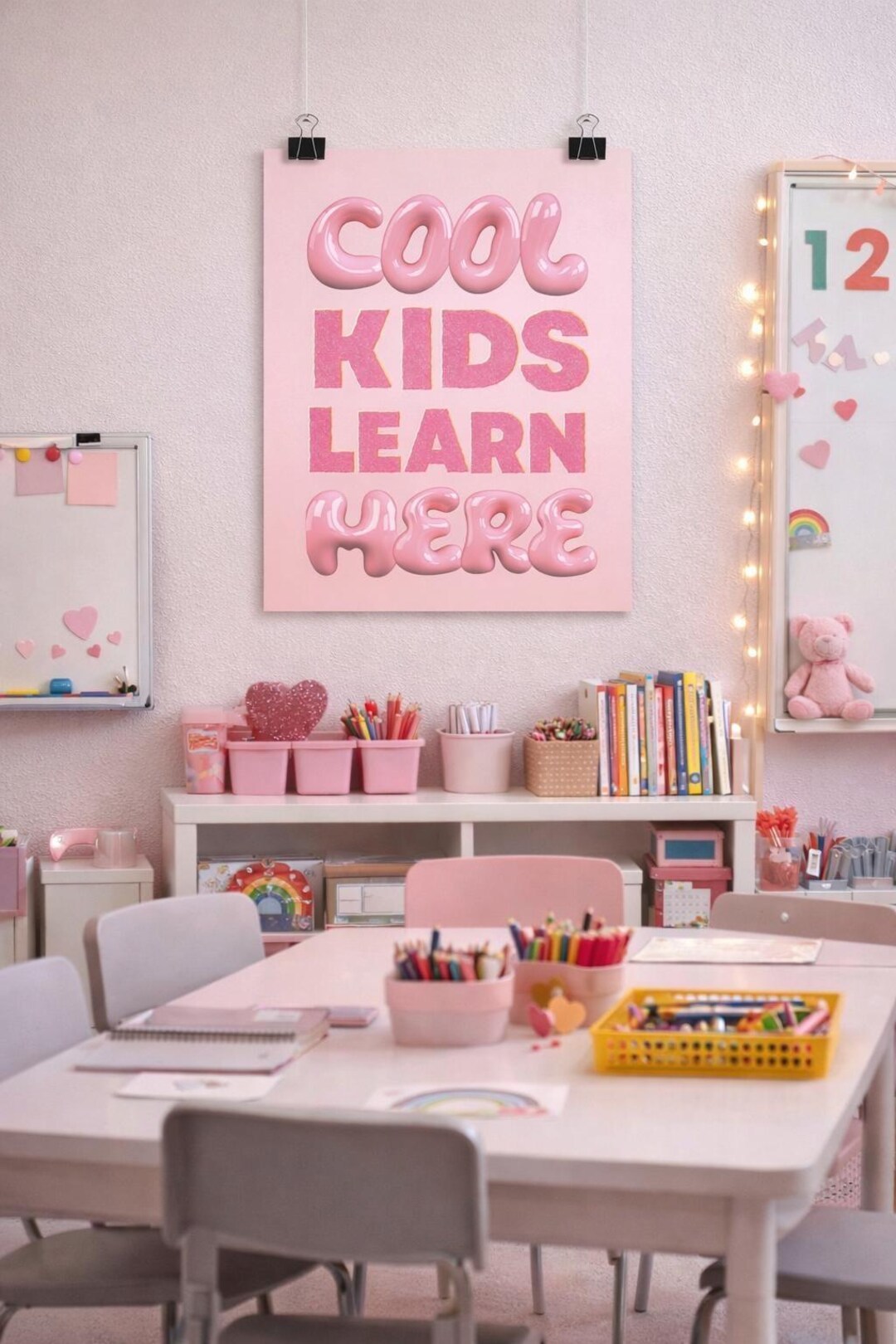 Pink Classroom Poster | Kids Learn Here, Playroom Wall Art - Etsy