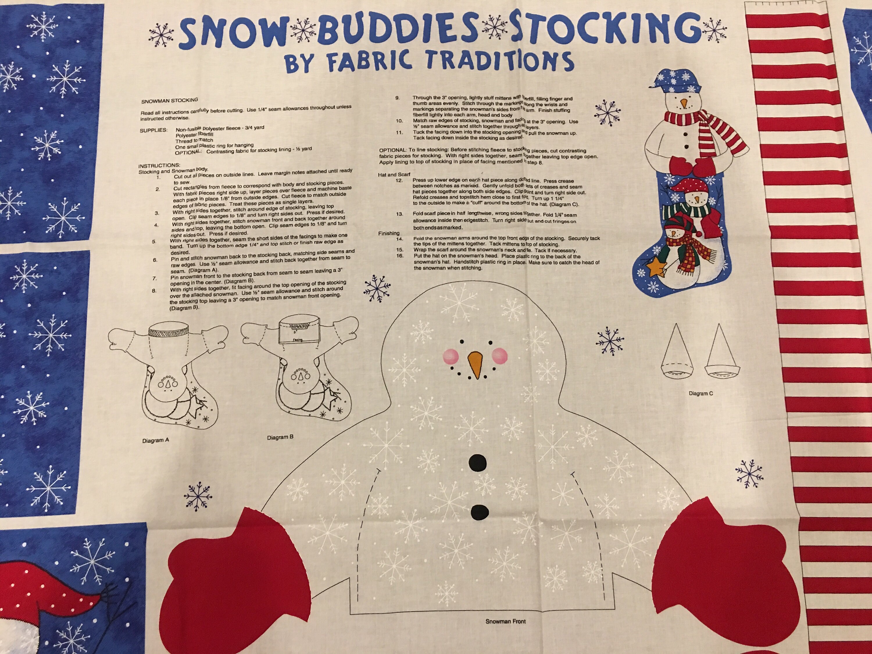 Christmas Snow Buddies Snowman Stocking Cotton fabric panel by Fabric ...