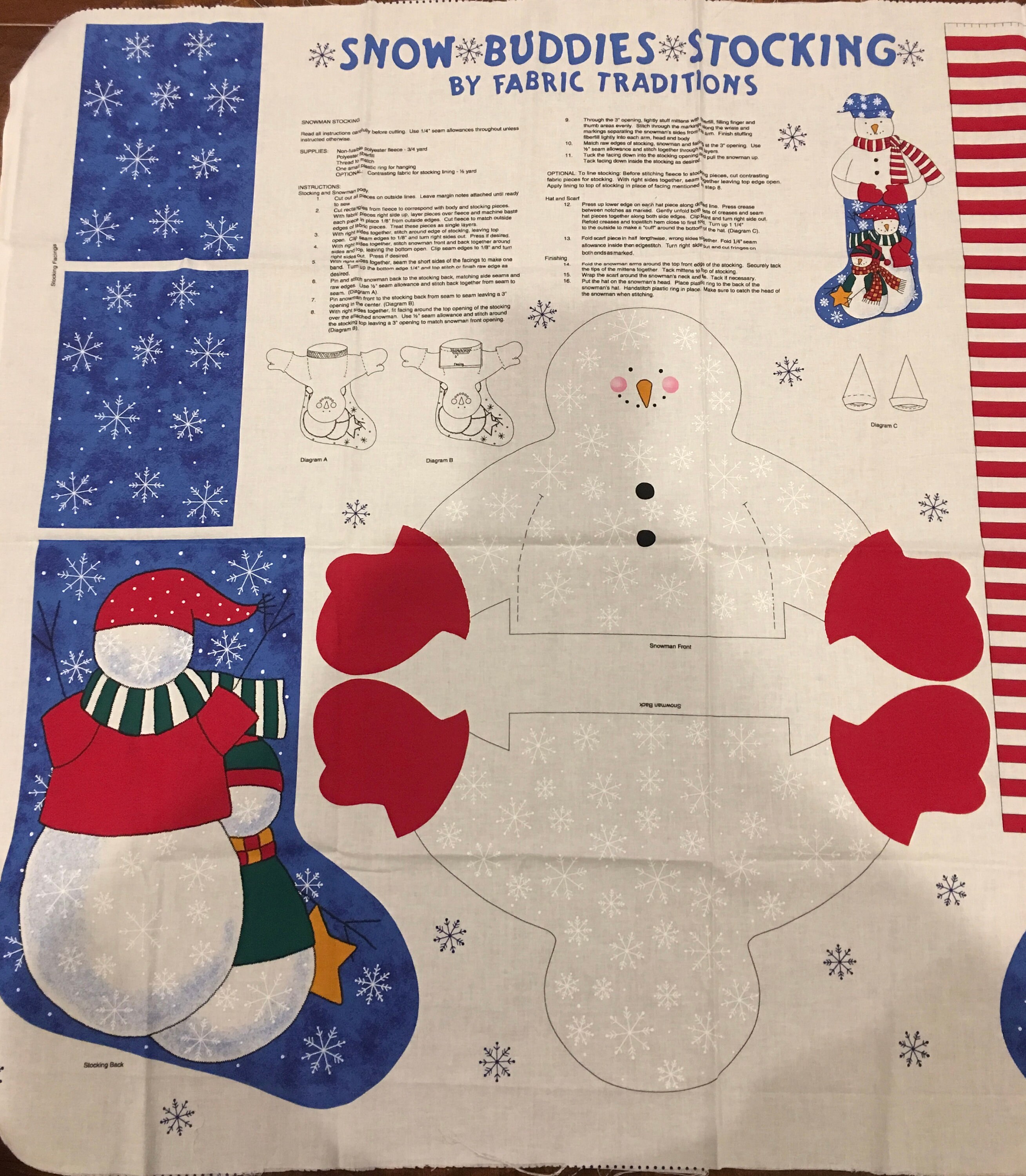 Christmas Snow Buddies Snowman Stocking Cotton fabric panel by Fabric ...